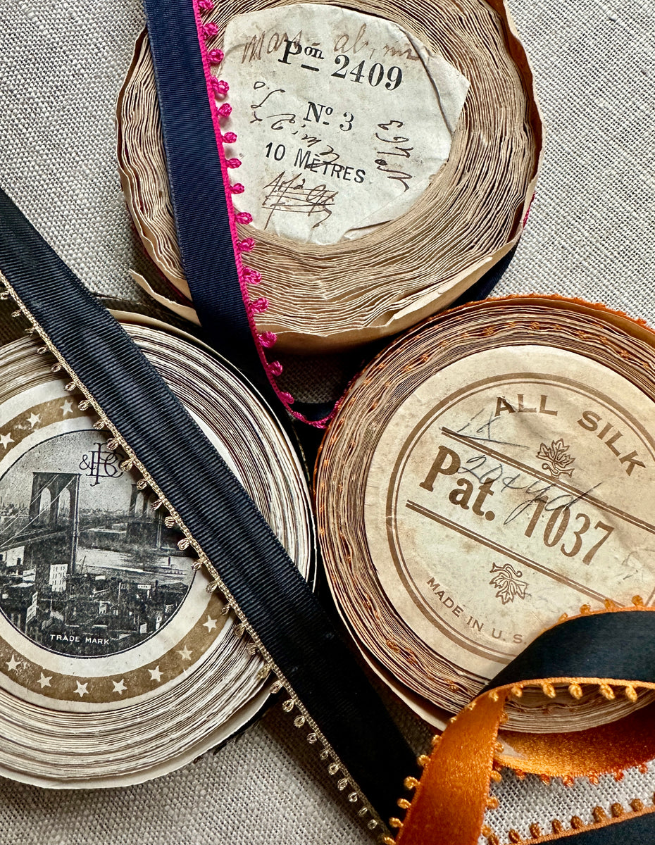 Antique French Ribbons Picot and Gold Metal Details – Vintage Passementerie