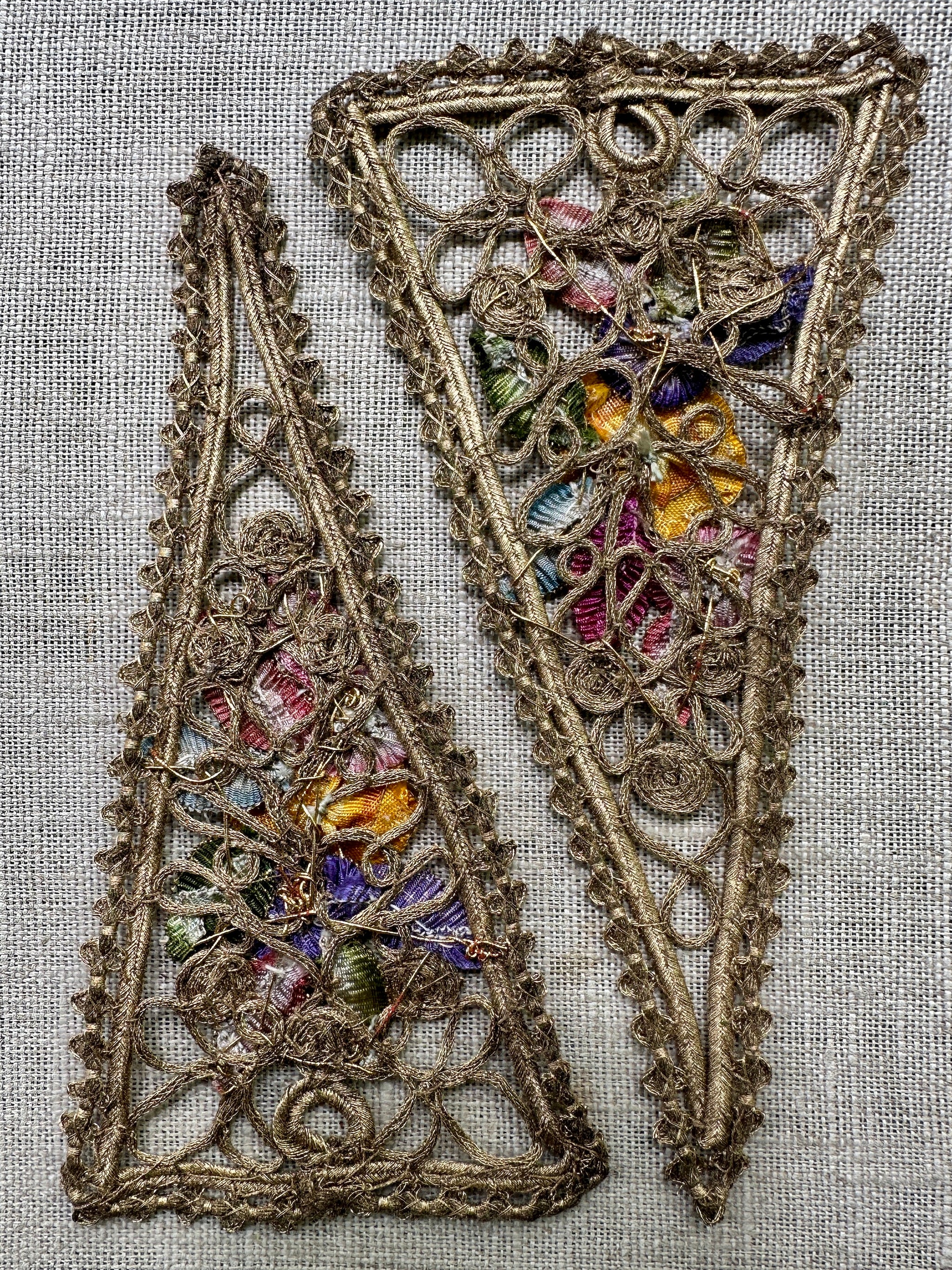 RESERVED Antique Gold Metal Appliques Pair Ribbon Work – Vintage ...