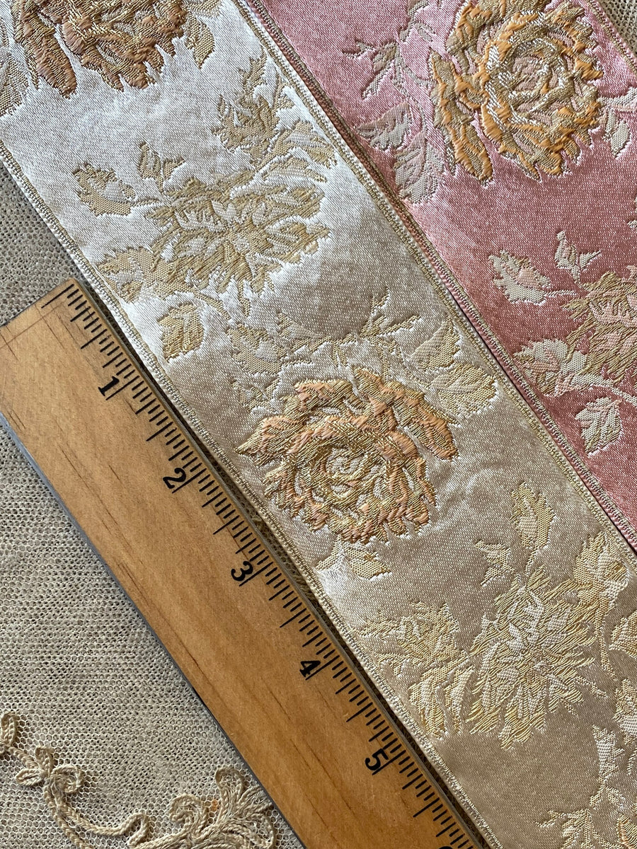 French Brocade Vintage Ribbon with Embossed Roses – Vintage Passementerie
